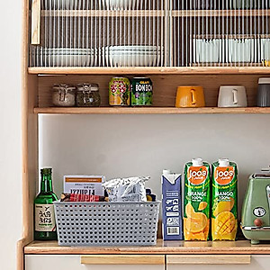 Yarebest 4-Pack Grey Woven Basket Bin, Plastic Storage Organizer Basket