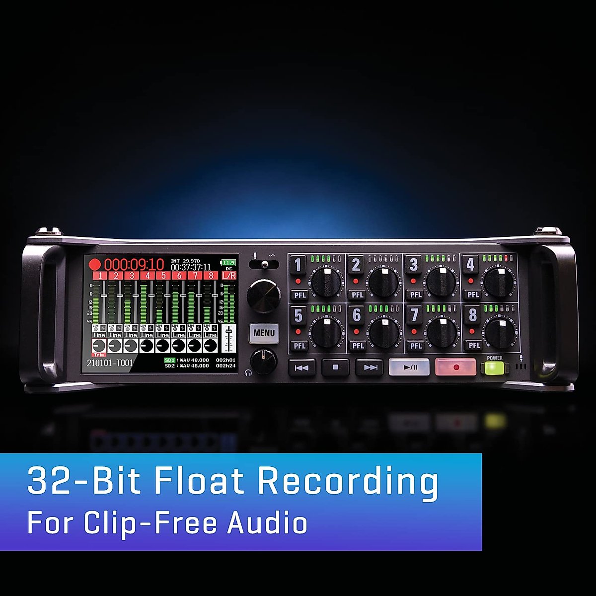 Zoom F8n Pro Professional Field Recorder/Mixer, Audio for Video, 32-bit/192 kHz Recording, 10 Channel Recorder, 8 XLR/TRS Inputs, Timecode, Ambisonics Mode, Battery Powered, Dual SD Card Slots