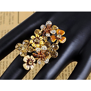 Alilang Brilliant Elegant Topaz Crystal Rhinestone Floral Flower Adjustable Ring
