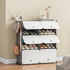 Aeitc Shoe Rack Organizer DIY Shoe Organizer with Key Hook Expandable Shoe Storage Cabinet Stackable Space Saver Shoe Rack for Entryway, Hallway and Closet,24 Pair,white doors