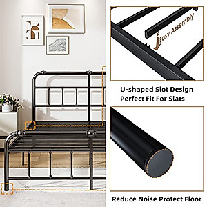 THEOCORATE King Size Bed Frame with Headboard and Footboard,14 Inch High Metal Platform, 3500lbs Support，No Box Spring Needed,Noise Free, Easy Assembly,Black
