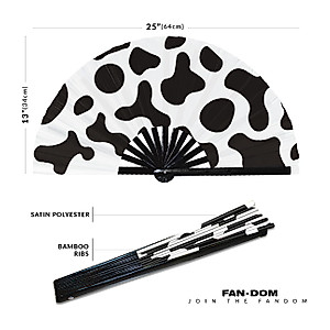 Cow Print Pattern UV Glow Foldable Hand Fan Cow Fur Print Patterns Stuff Handheld Fan Animal Leopard Print Fan for Animal Print Lovers (Style 1)
