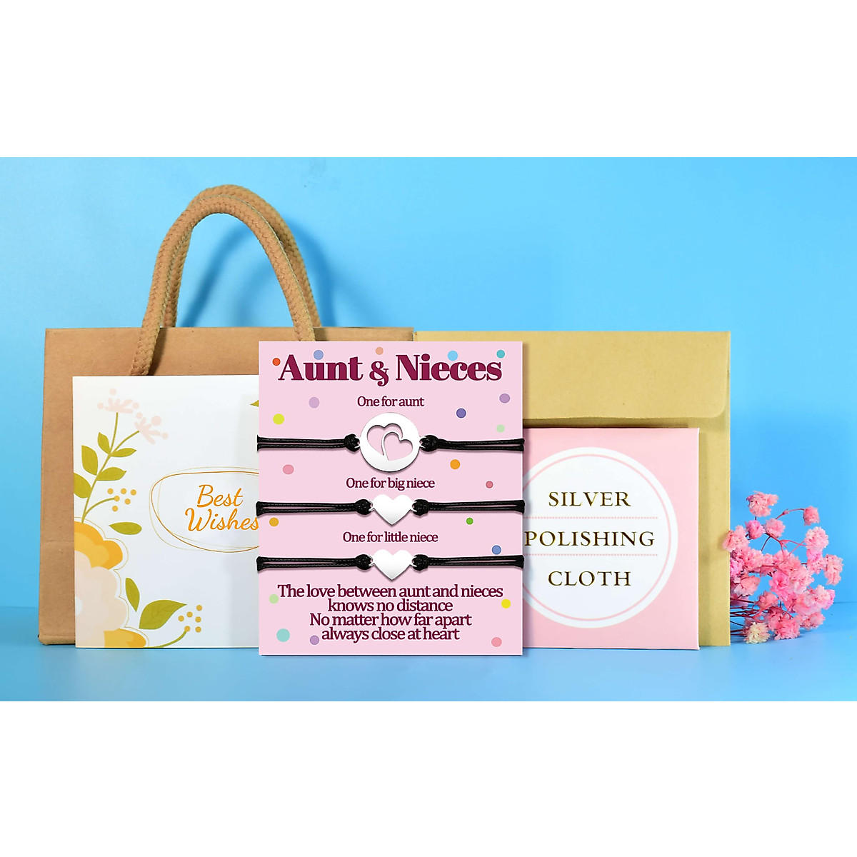 Temulnee 2 Niece Gifts from Auntie Aunt Gifts Matching Bracelets Auntie Two Nieces Gift Heart Love Bracelet from Aunt Jewelry Set for 3 Women Mothers Day Birthday Valentines Day Gifts