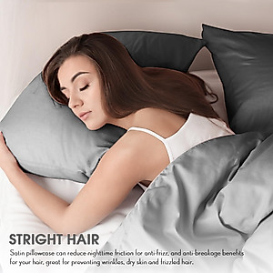 Buryeah 4 Pcs Satin Pillowcase for Hair and Skin with Elastic Band Soft Cooling Satin Pillowcases Queen Size(Dark Gray)