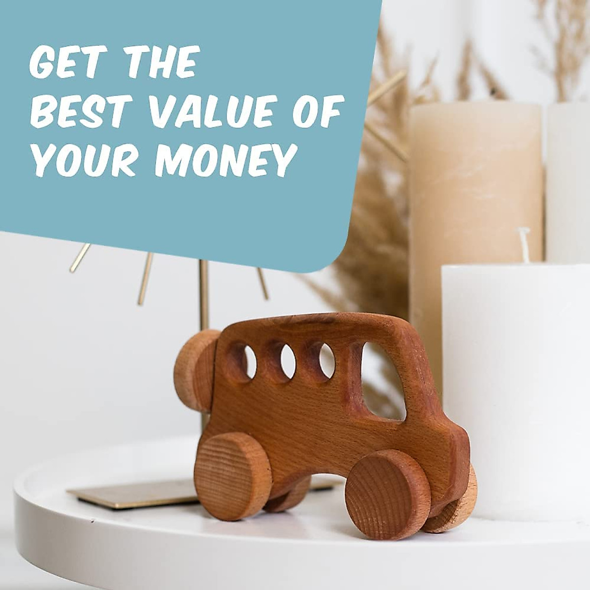 CG Games Wooden Toy Bus with Garage Natural Wood Eco-Friendly Toys for Children Woody Durable Unpainted Toys