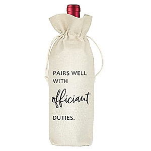 Socive Wedding Wine Bag, Officiant Wine Bag, Officiant Wine Bag Gift, Gift for Wedding Officiant, Pastor Gift, Ordained Minister - Burlap Drawstring Wine Bag