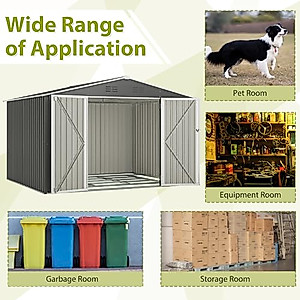 Goohome 10ftx8ft Storage Sheds, Metal Outside Garden Storage Shed w/Lockable Door, Roof Design Sheds & Outdoor Storage, Stable Spacious House Garden Utility Tool Storage Shed for Backyard, Bike Shed