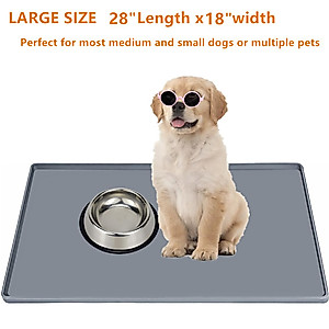 Dog Food Mat - Silicone Dog Mat for Food and Water - 28" x 18" Large Pet Feeding Mats - Waterproof Dog Cat Bowl Mat with High Edges to Prevent Water Food Spills