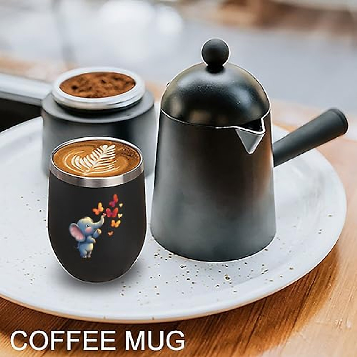 Butterfly Elephant Insulated Tumbler with Lid Stainless Steel Coffee Mug Cute Wine Tea Water Cup Black-style