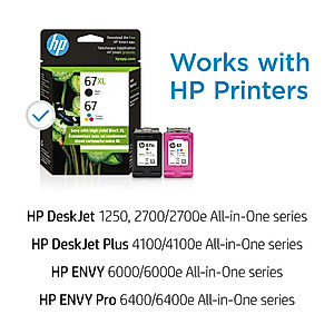 HP 67XL High-Yield Black and Tri-Color Ink Cartridges, Pack of 2, 3YP30AN