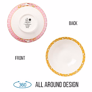 Silver Buffalo Sanrio Hello Kitty Pink and Gold Japanese Pattern with Flowers Ceramic Ramen Noodle Rice Bowl with Chopsticks, Microwave Safe, 30 Ounces