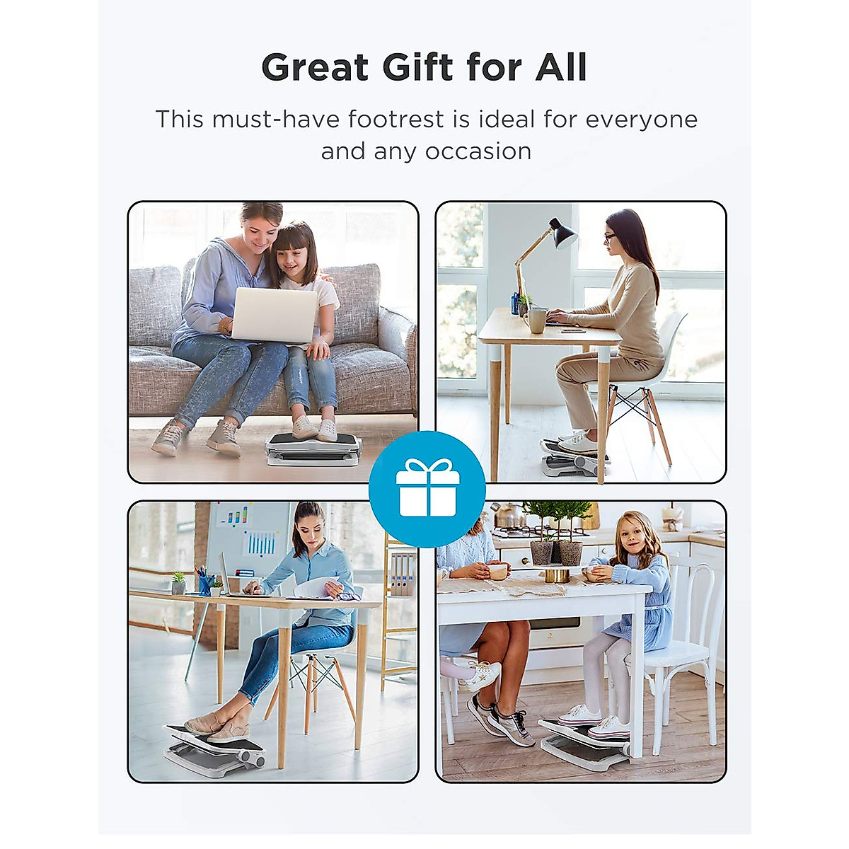 AboveTEK Ergonomic Footrest with 2 Adjustable Height Positions, 30 Degree Tilt Angle, Under Desk Foot Rest for Home & Office Desk Accessories, Non-Skid Feet for Stability, Gifts for Mom Wife Children