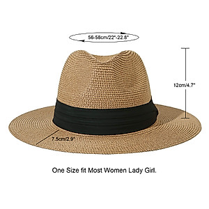 JOYEBUY Womens UPF50 Foldable Summer Straw Hat Wide Brim Fedora Sun Beach hat (Brown)