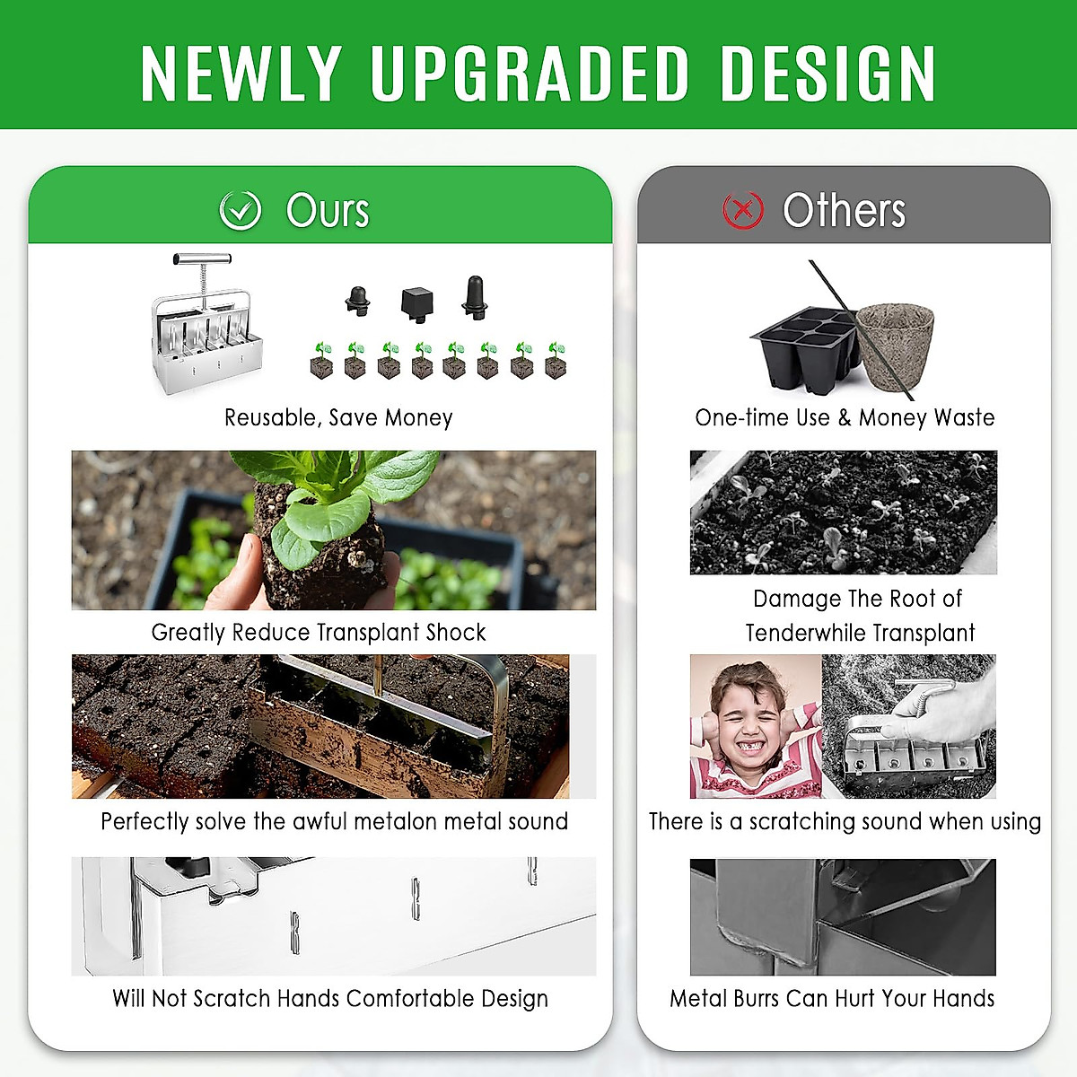 Soil Blocker, 8 Cell Soil Blocker for Seed Starting, 2 inch Manual Soil ...