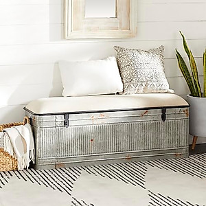 Deco 79 Metal Room Storage Bench Galvanized Entryway Bench with Cream Burlap Top, Bench 50" x 16" x 18", Gray