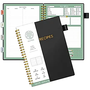 Alltree Recipe Book to Write in Your Own Recipes, Sprial Personal Blank Recipe Book, Blank Recipe Notebook with 15 Tabs for Family Cooking Lover, 120 Pages Recipe Organizer, Black(5.5"x8.5")