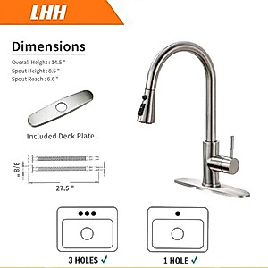 Stainless Steel Single Handle Spring Kitchen Sink Faucets with Sprayer,Contemporary Kitchen Faucet with Pull Down Sprayer, with Deck Plate (Brushed Nickel)