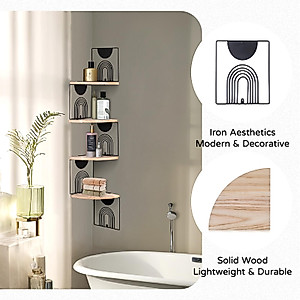 Walasis Corner Shelf Wall Mounted - 4 Tier Shelves Wall Decor for Bedroom Essentials Wood Hanging Shelves for Home Decorations