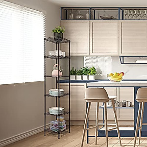 YOHKOH 6 Wire Shelving Steel Storage Rack Adjustable Unit Shelves for Laundry Bathroom Kitchen Pantry Closet 16.7" Width x 62" Height x 11.7" Depth (Black Sand Pattern)