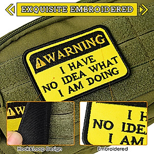 XMJY Funny Hook and Loop Patch - Warning I Have No Idea What I Am Doing, 1 Pc Embroidered Patches for Tactical Backpack, Dog Harnesses, Army Vests, Jackets, Jeans, Hats, Helmets