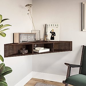 BELLEZE Modern Floating Wall Mounted Corner Shelf, 47" TV Console with Three Shelves and A Cable Cutout, Space Saving Decorative Media Corner Storage - Russel (Espresso)