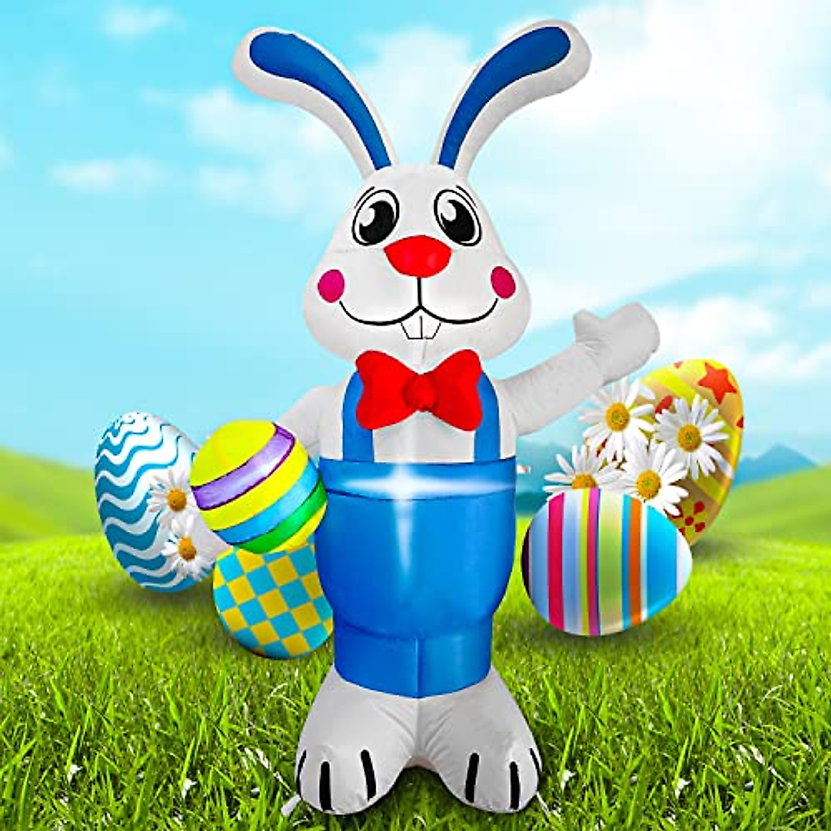 BRDJade 6FT Easter Inflatables Outdoor Decorations, Easter Bunny Holding Egg with LED Lights Easter Blow Up Yard Decorations Indoor Outdoor Holiday Party, Garden, Lawn Decor