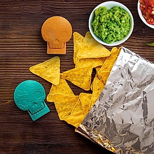 Genuine Fred SNACK SPIRITS Bag Clips, Set of 4, Molded Day of the Dead skull design, Dio de los Muertos, Colorful Calaveras, Bag Clips for food storage