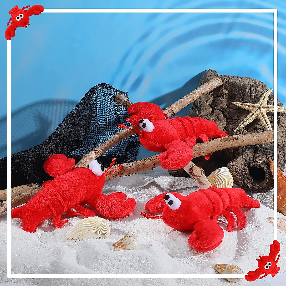 9 Pack Lobster Stuffed Animal Lobster Plush Cute Lobster Doll Toy Soft Small Stuffed Lobster Hanging Ornaments for Keys Purse Backpack School Bags, DIY Birthday Party Favors, 6.7 x 5.5 Inch