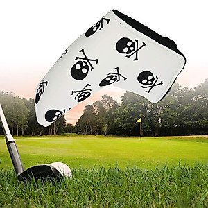Seacloud Golf Head Cover Blade Putter Cover Skull Pattern Wtih V- Headcover White