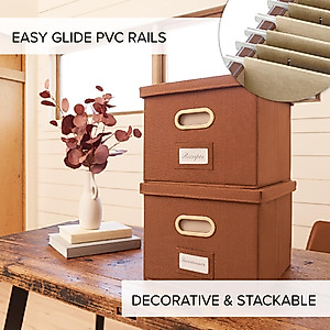 Decorative File Box Organizer Set of 2 - Collapsible Linen File Cabinet for Easy File Folder Storage - Store All Your Documents and File Folders in Style