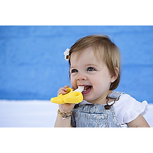 Baby Banana Yellow Banana Infant Toothbrush, Easy to Hold, Made in the USA, Train Infants Babies and Toddlers for Oral Hygiene, Teether Effect for Sore Gums, 4.33" x 0.39" x 7.87"