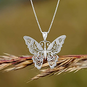 Honolulu Jewelry Company Sterling Silver Filigree Butterfly Nature Necklace Pendant with 18" Box Chain