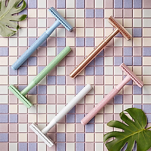 Double Edge Safety Razor for Women, Safety Razor with 10 Blades, Women Razor, Fits All Double Edge Razor Blades, Plastic Free (Pink)