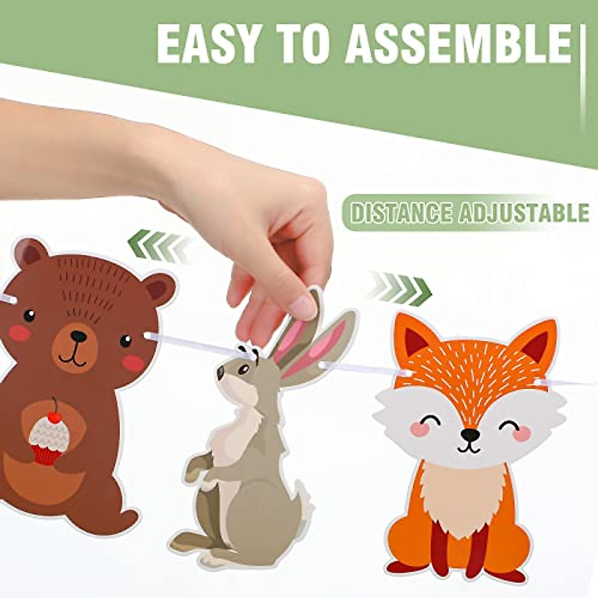 4 Pcs Woodland Animals Banner Assembled Forest Animal Bunting Banner Wild Creature Kids Birthday Party Supplies for Baby Shower Decoration