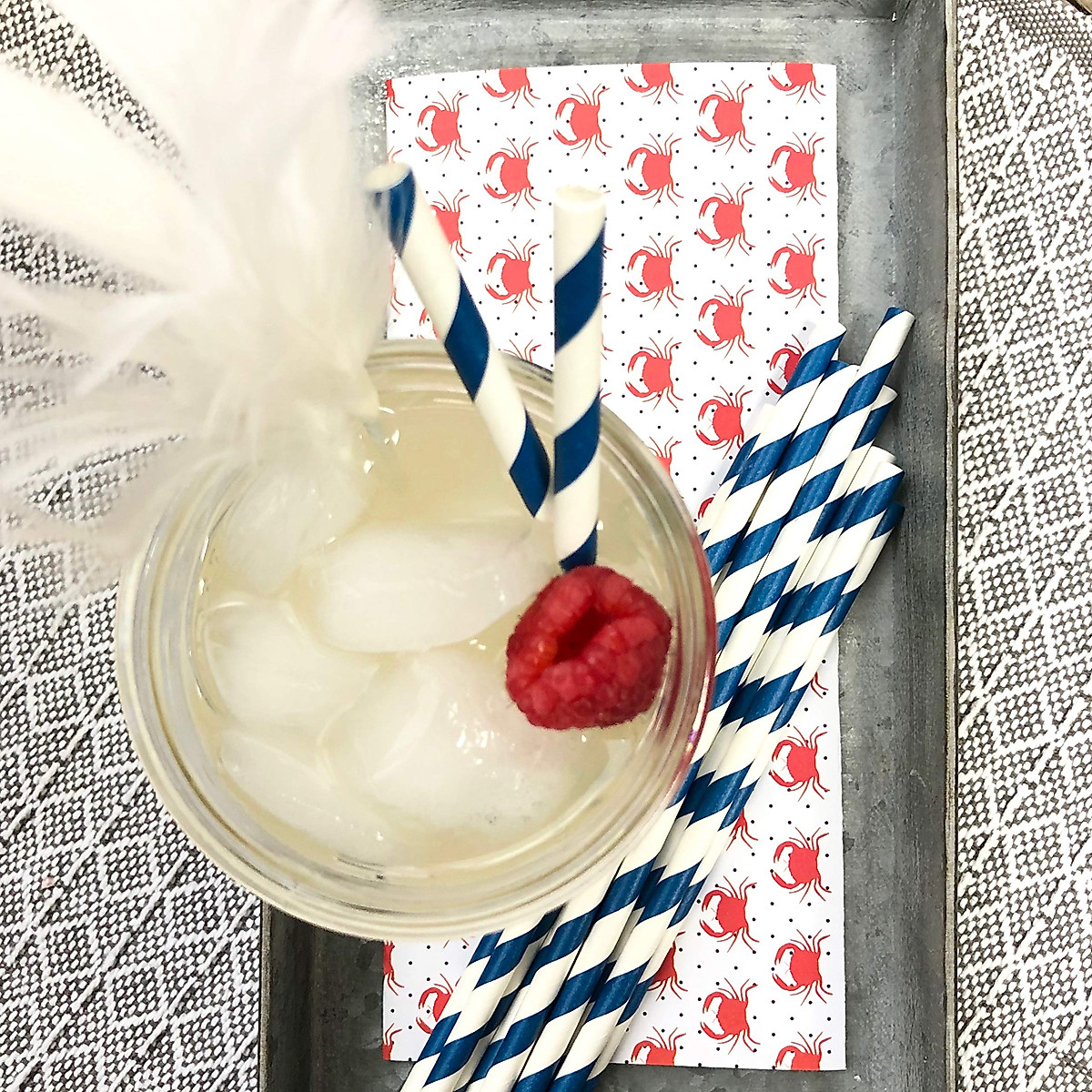 Paper Straws - Navy Blue and White - Stripe Chevron Polka Dot - 7.75 Inches - 100 Pack - Outside the Box Papers Brand