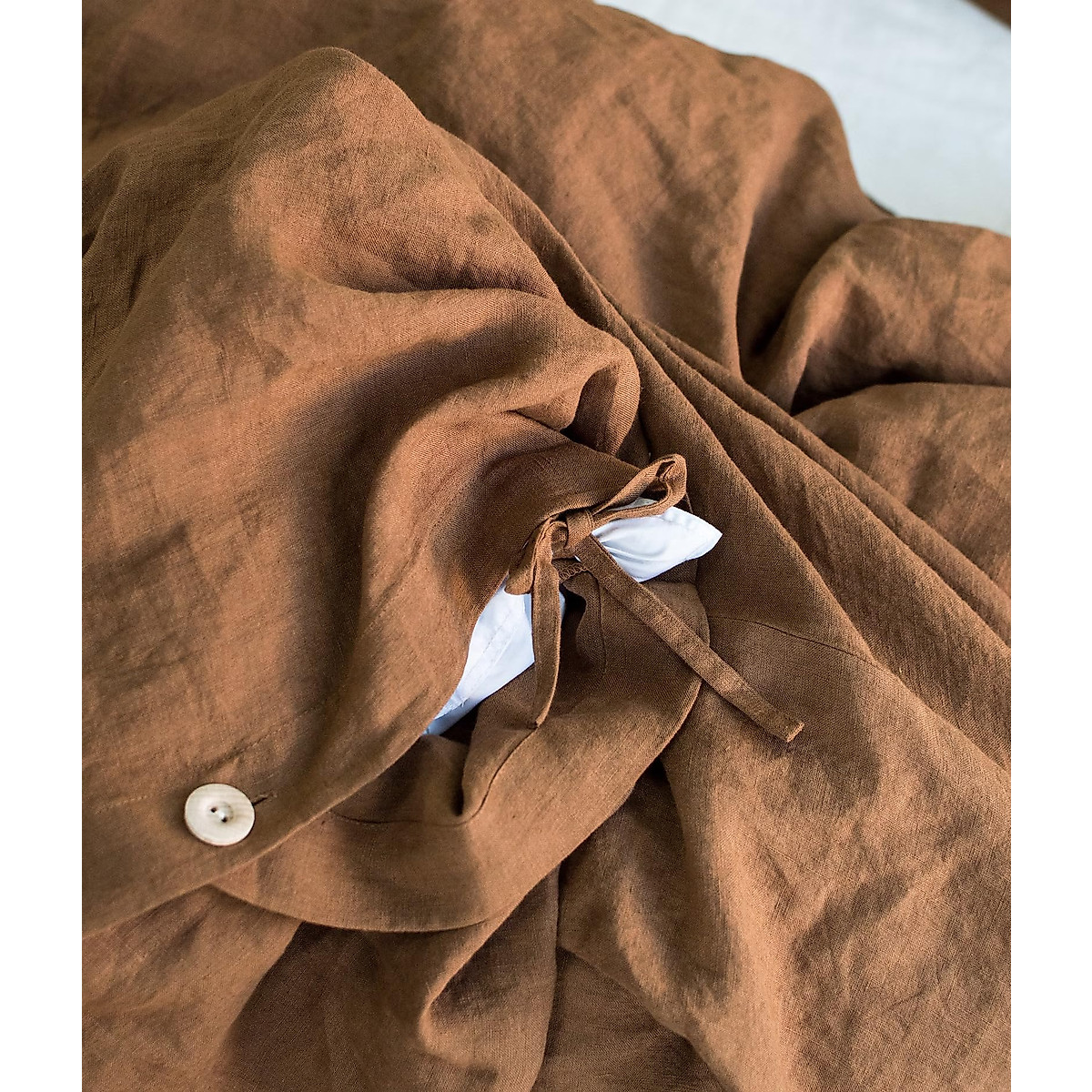 Linen Bedding Set in Tobacco, Duvet Cover and 2 Pillowcases Set, King, Queen, Twin, Full, Double, Single Size, Tobacco Brown Linen Bedding (King-90X104)