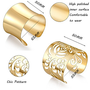 MOZAKA 6Pcs Wide Cuff Bangle Bracelet Set for Women Open Thin Thread Wire Smooth Grooved Armband Bracelets Adjustable Wrist Jewelry Set(Gold)