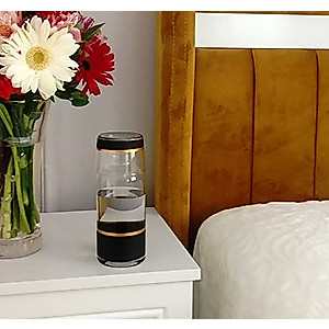 CEVVIZZ Bedside Water Carafe With Glass Set -Cup and Bottle to Keep Next To Your Bed for a Handy Midnight Drink - Glass Carafe 24 oz/Cup 7.5 oz - Beautiful Gift Box (GOLD ELEGANCE)