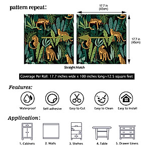 CHIHUT Leopard King Peel and Stick Wallpaper Self Adhesive Removable Jungle Animal Wallpaper Tropical Green Leaf Contact Paper Waterproof Wall Paper Decorative Vinyl Roll for Walls Cabinets 17.7”x100”