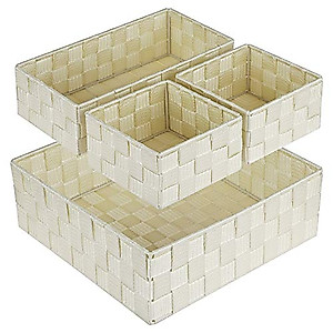 Posprica Woven Storage Baskets for Organizing, Small Black Baskets Cube Bin Container Tote Organizer Divider for Drawer, Closet, Shelf, Dresser, Set of 4(Beige)