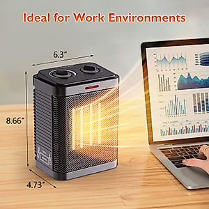 Faryuan Space Heater, Portable Electric Ceramic Heater, Small Space Heater with Thermostat, 2S Fast Heating, Overheating & Tip-Over Protection, 1500W Heater for Indoor Use, Office, Home