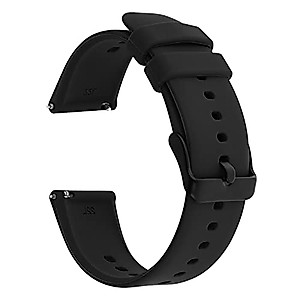 TIESOME Silicone Watch Bands, Quick Release Waterproof Soft Rubber Replacement Straps with Silver Plated Stainless Steel Buckle Compatible with Smart Watch Sport Watch for Men Women (22mm, Black)