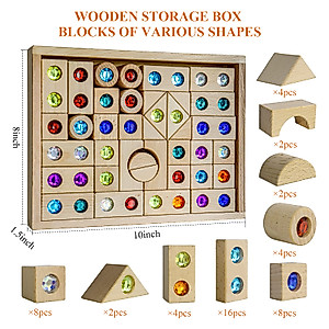 Wooden Building Blocks with 50 Pcs Rainbow Stacker Sensory Blocks Stacking Game Construction Building Toys Set Preschool Construction Color Block Learning Educational Toys for 3-5 Toddlers Boys Girls