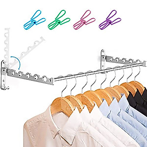LIVEHITOP Wall Mounted Clothes Rack, Space Saving Wall Hanger Airer Hanging Rail Rod for Laundry Bedroom Bathroom (Silver)