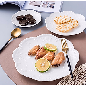 Jusalpha Embossed Lace Porcelain Plate-Dinner Plate Set, Pasta/Salad/Dessert Plate， Tableware Set for Restaurant Family Party Kitchen Use -4 Pieces, FD-PL15 (10 Inche, White)