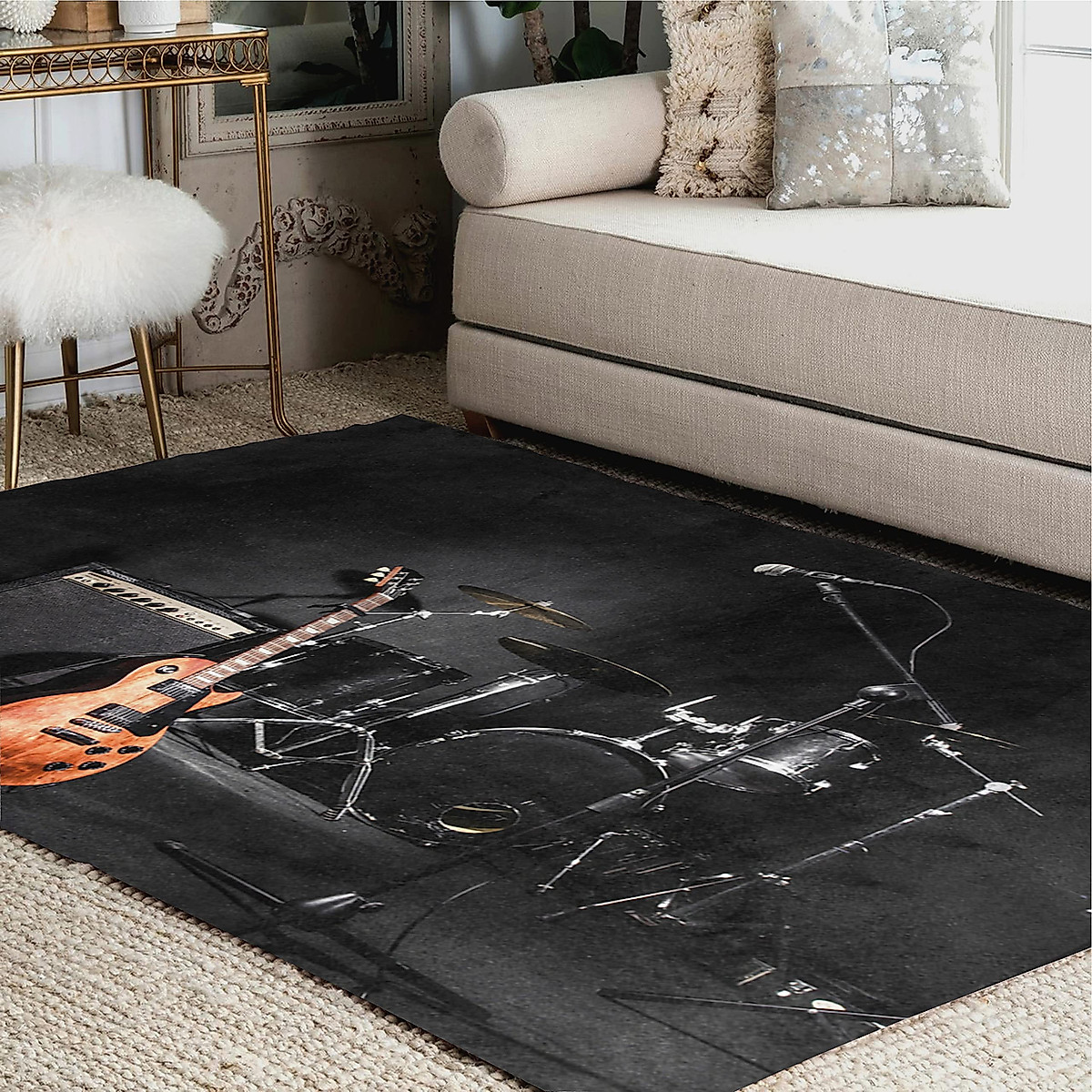 ALAZA Musical Instruments Guitar Black Area Rug Rugs for Living Room Bedroom 7' x 5'