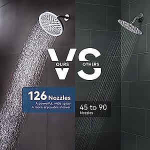 Auterfar Shower Head High Pressure | 8" Large Rain Shower Head | Luxury Shower Experience | Chrome Plated Finish and Adjustable Angles | 126 Anti-Clogging Silicone Nozzles Fixed Showerhead