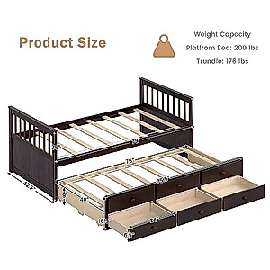 DORTALA Trundle Bed Twin Size, Wooden Daybed w/Trundle and 3 Storage Drawers, No Box Spring Required, Modern Captains Bed Frame for Boys Girls Adults, Great for Bedroom, Guest Room, Espresso