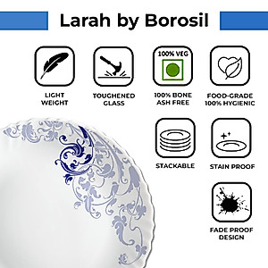 Borosil Gourmet Dinnerware Set For 6, 35 Pieces, White Dinner Plates and Bowls Sets, Chip Resistant Tempered Opal Glass, Stain Resistant, Dishwasher & Microwave Safe Dinner Set For Gifting