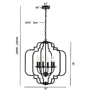 JULL 6 Lights Black Chandelier, Farmhouse Rustic Wrought Iron Modern Chandeliers Lighting Fixture,Dining Table Pendant Light for Foyer,Kitchen Island,Dining Living Room.Adjustable Height,W23”*H26”